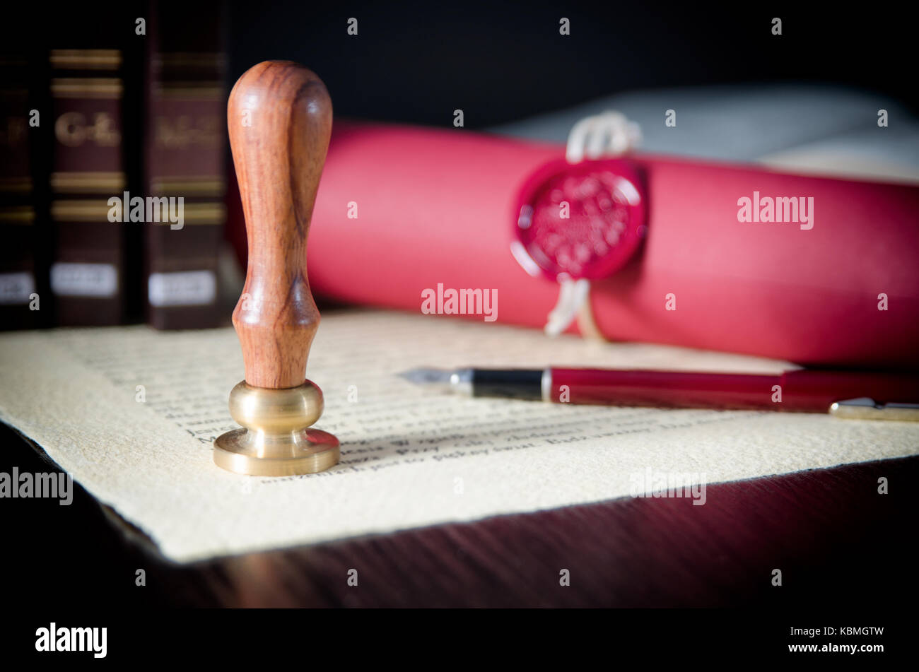 Law, attorney, notary public stamp and pen on desk. law will notary ...