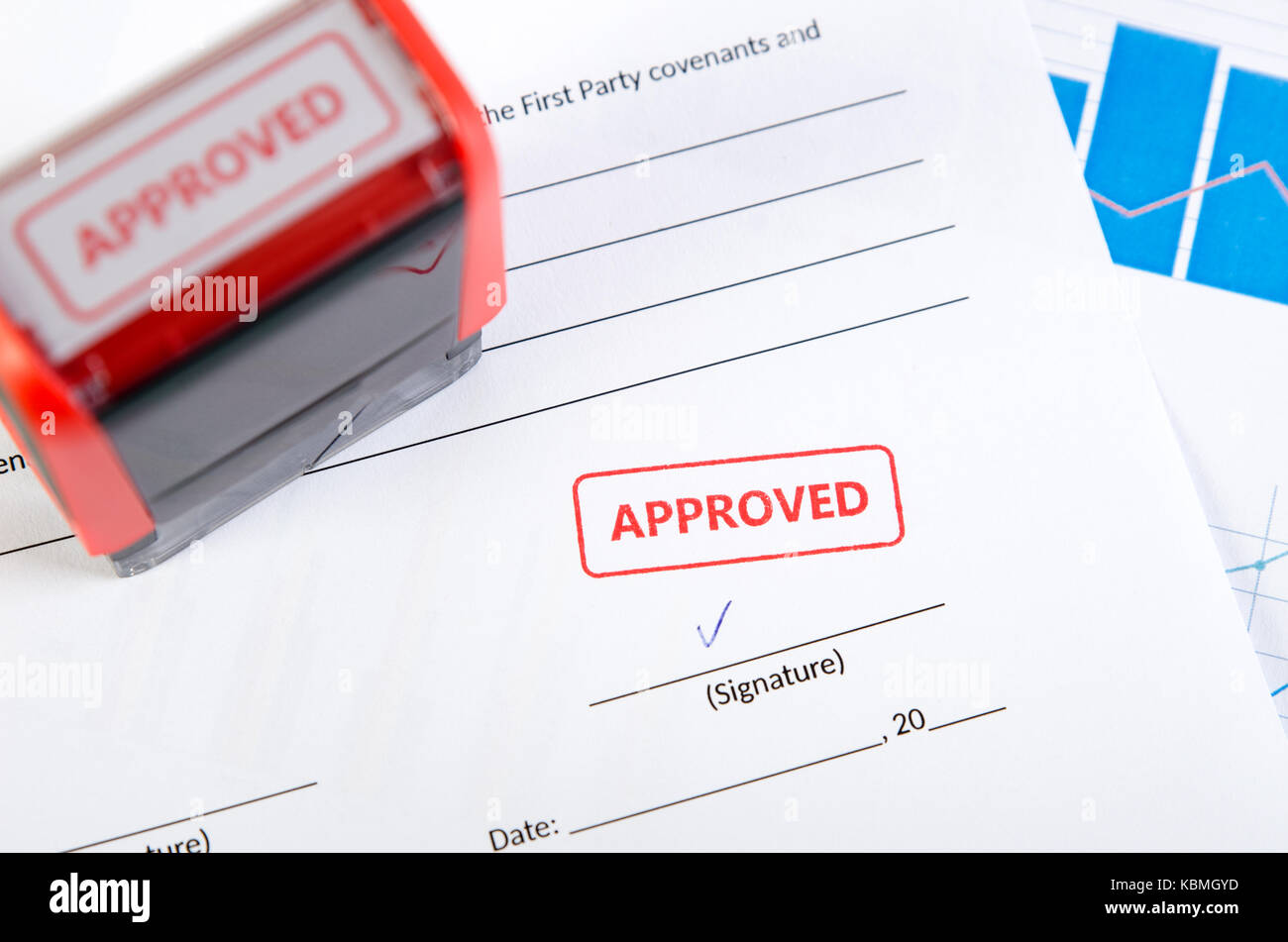 Automatic stamp on the contract document. Approved agreement. approve ...