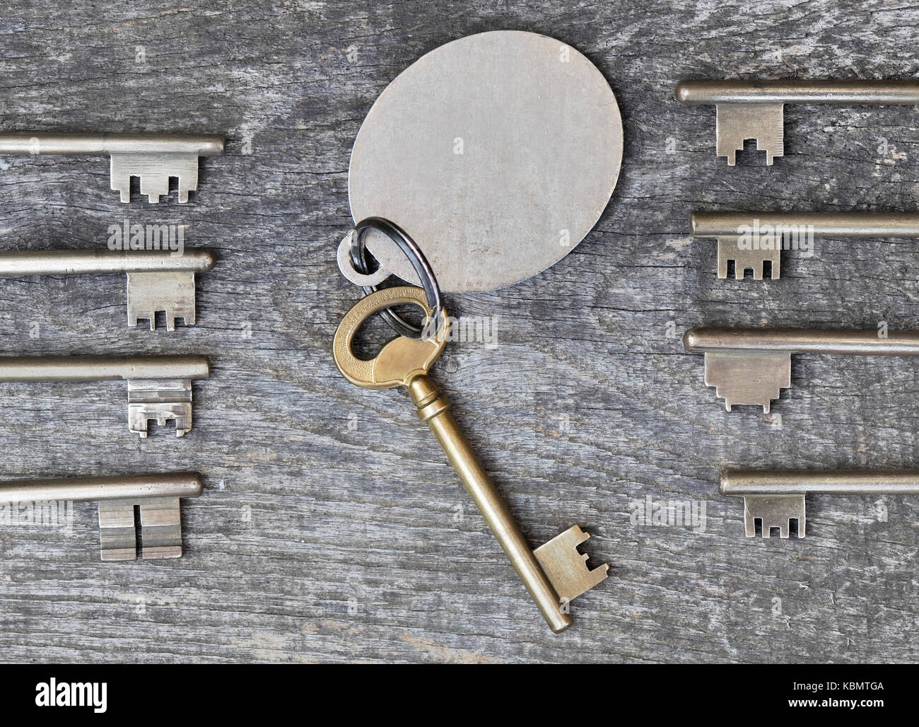 old steel keys on a plank Stock Photo - Alamy