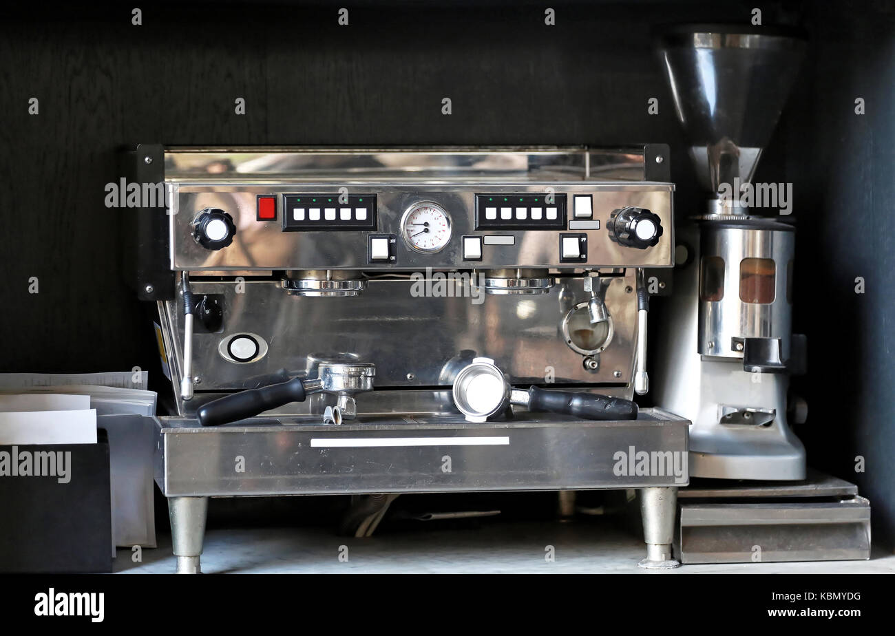 Espresso Coffee Machine and grinder in cafe bar Stock Photo - Alamy