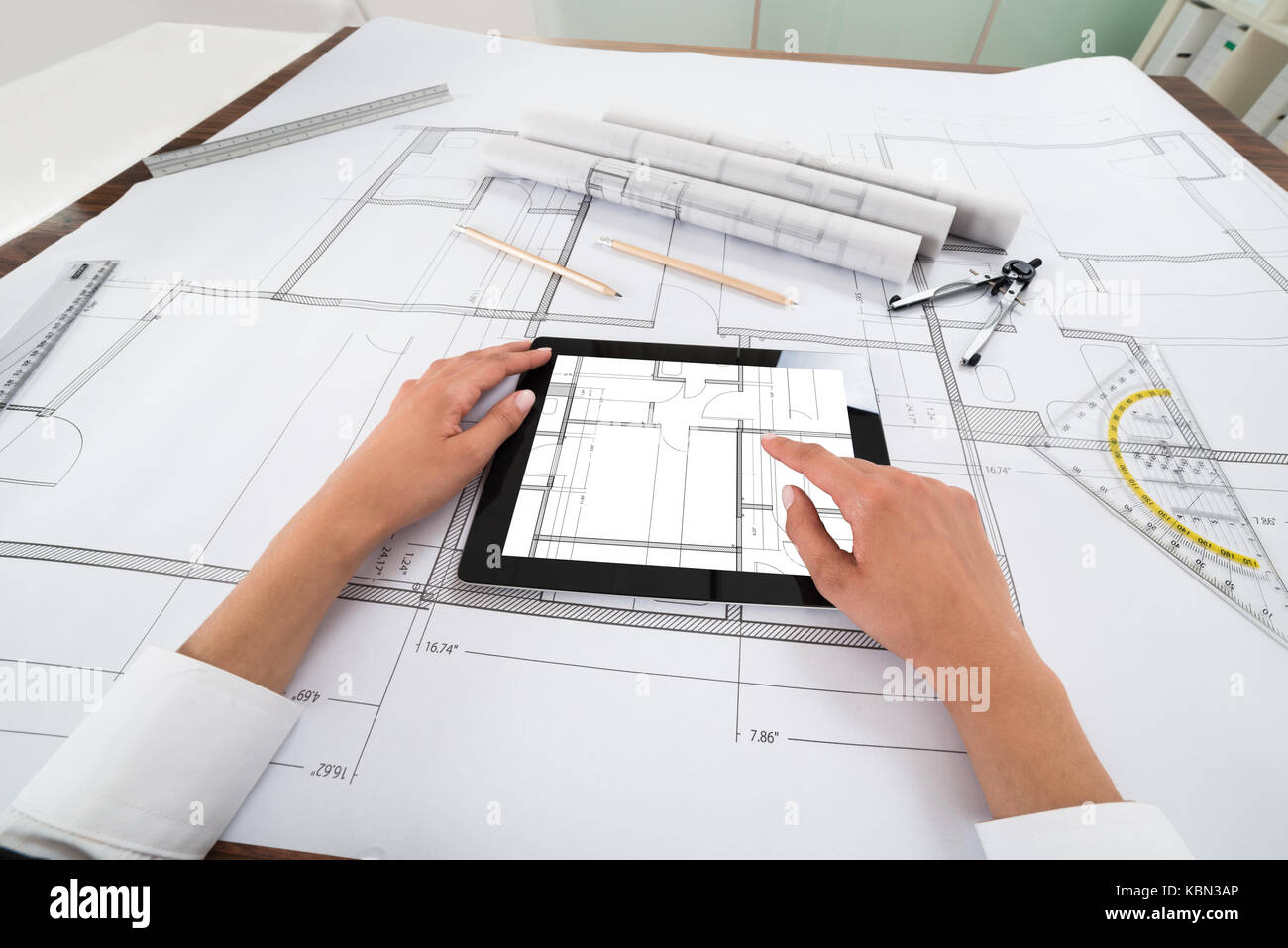Architect desk plans building hi-res stock photography and images - Alamy