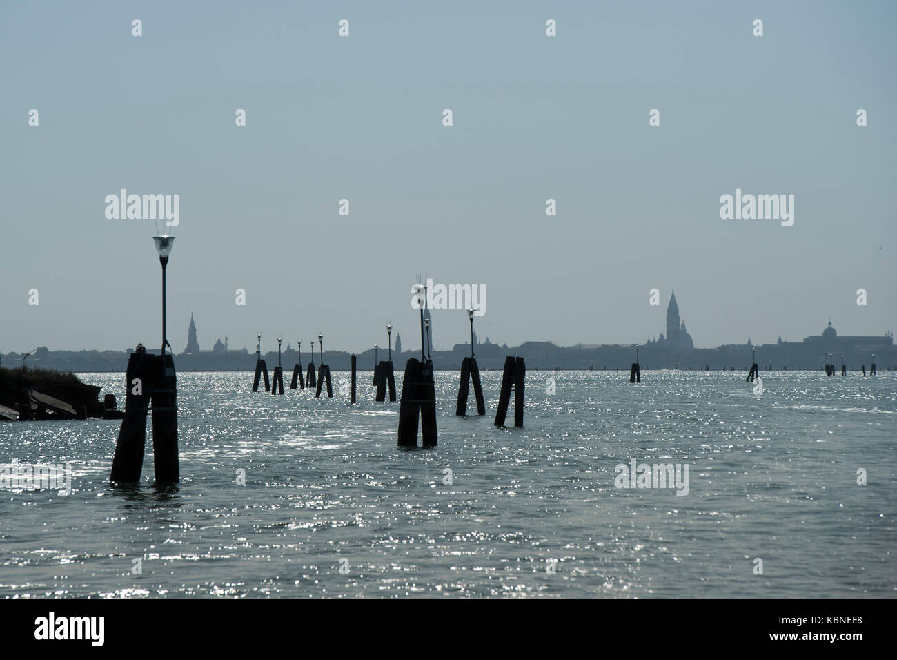Markers define the shipping lanes for entering Venice Stock Photo - Alamy