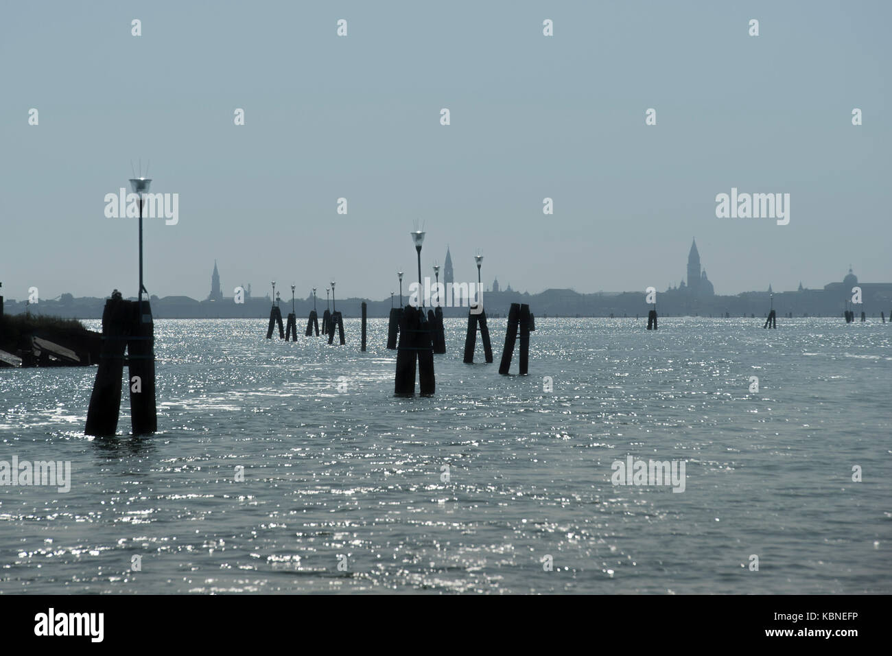 Markers define the shipping lanes for entering Venice Stock Photo - Alamy