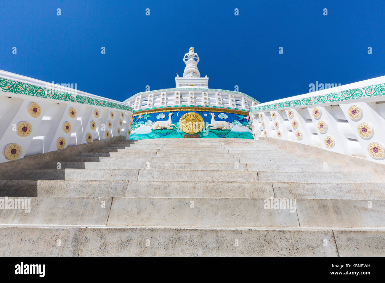 View of Tall Shanti stupa with beautiful sky, the big stupa in Leh and ...