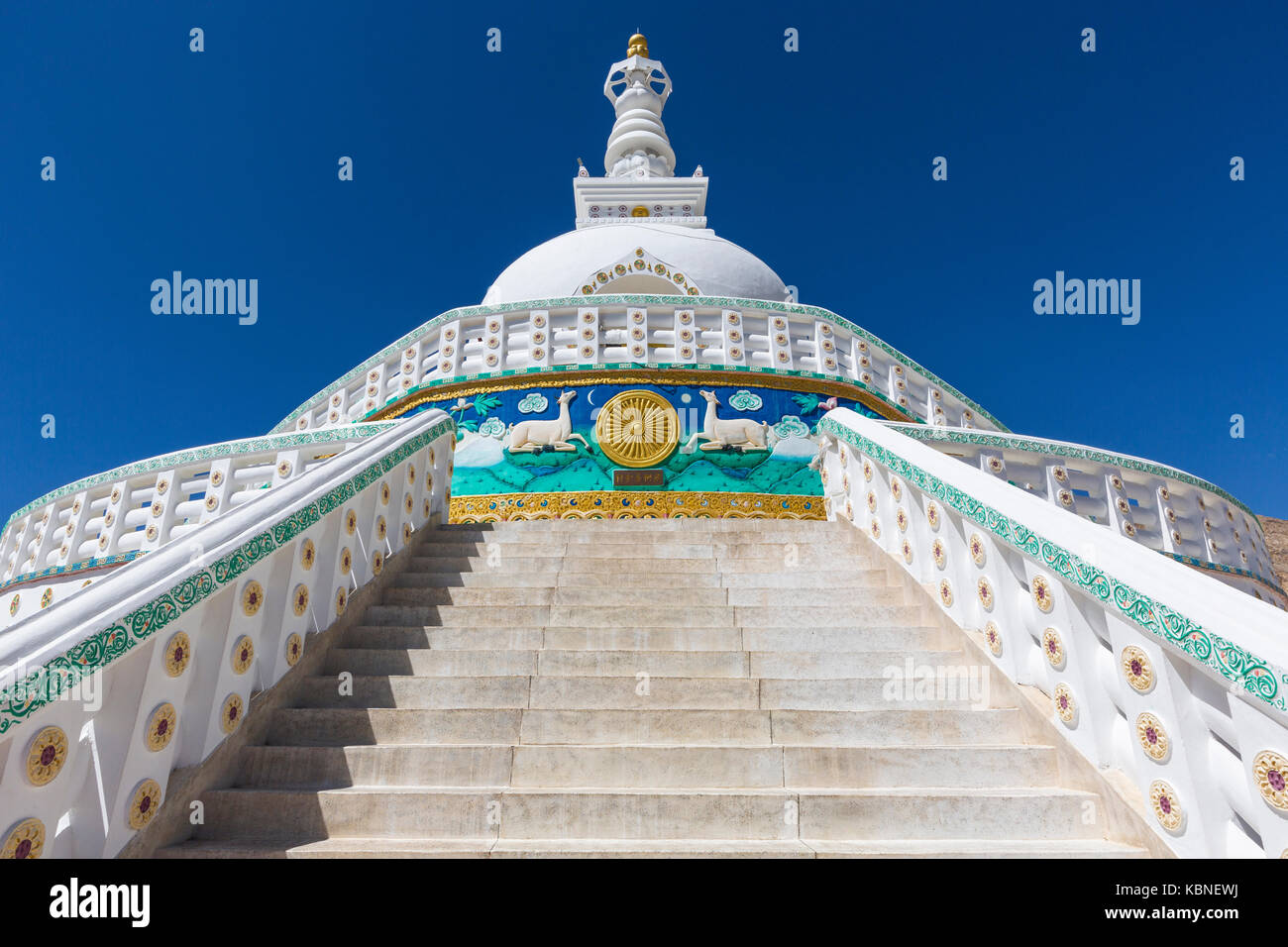 View of Tall Shanti stupa with beautiful sky, the big stupa in Leh and ...
