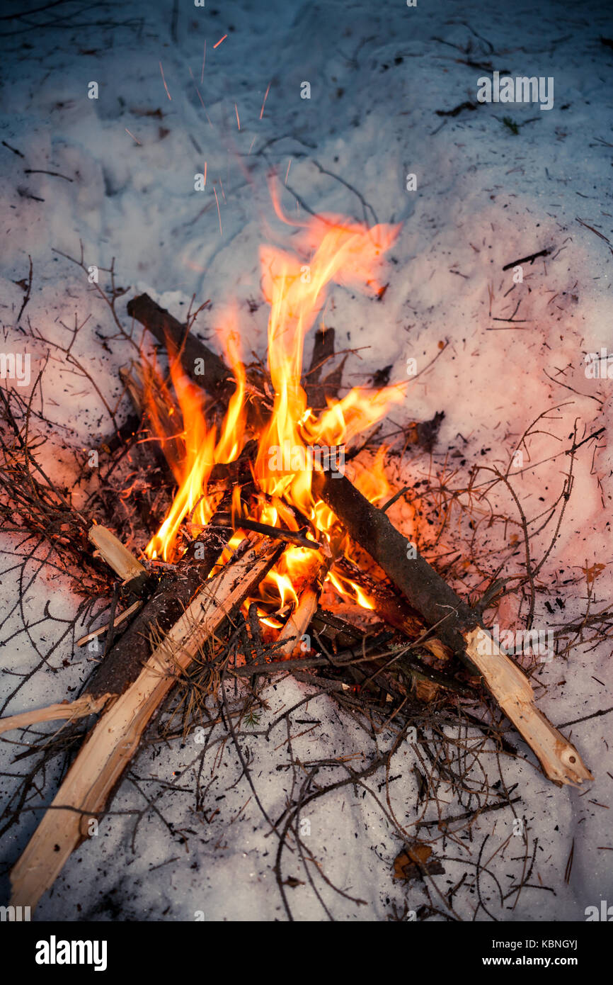 Bonfire on snow hi-res stock photography and images - Alamy