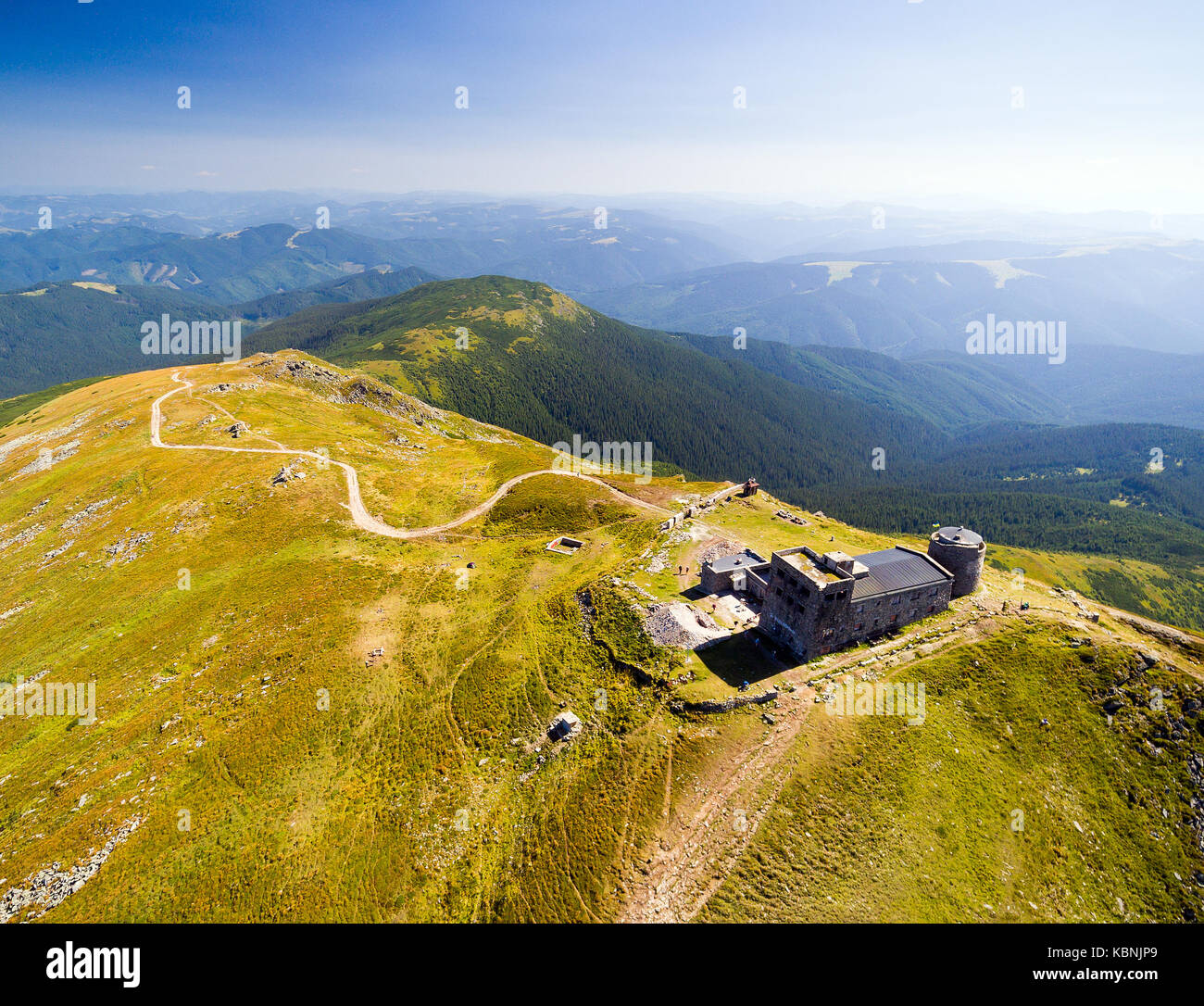 old abandoned observatory on mount Pip Ivan in Carpathian mountains ...