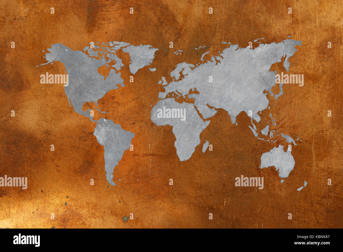 World map on bronze background. Copper and gray metallic color Stock ...