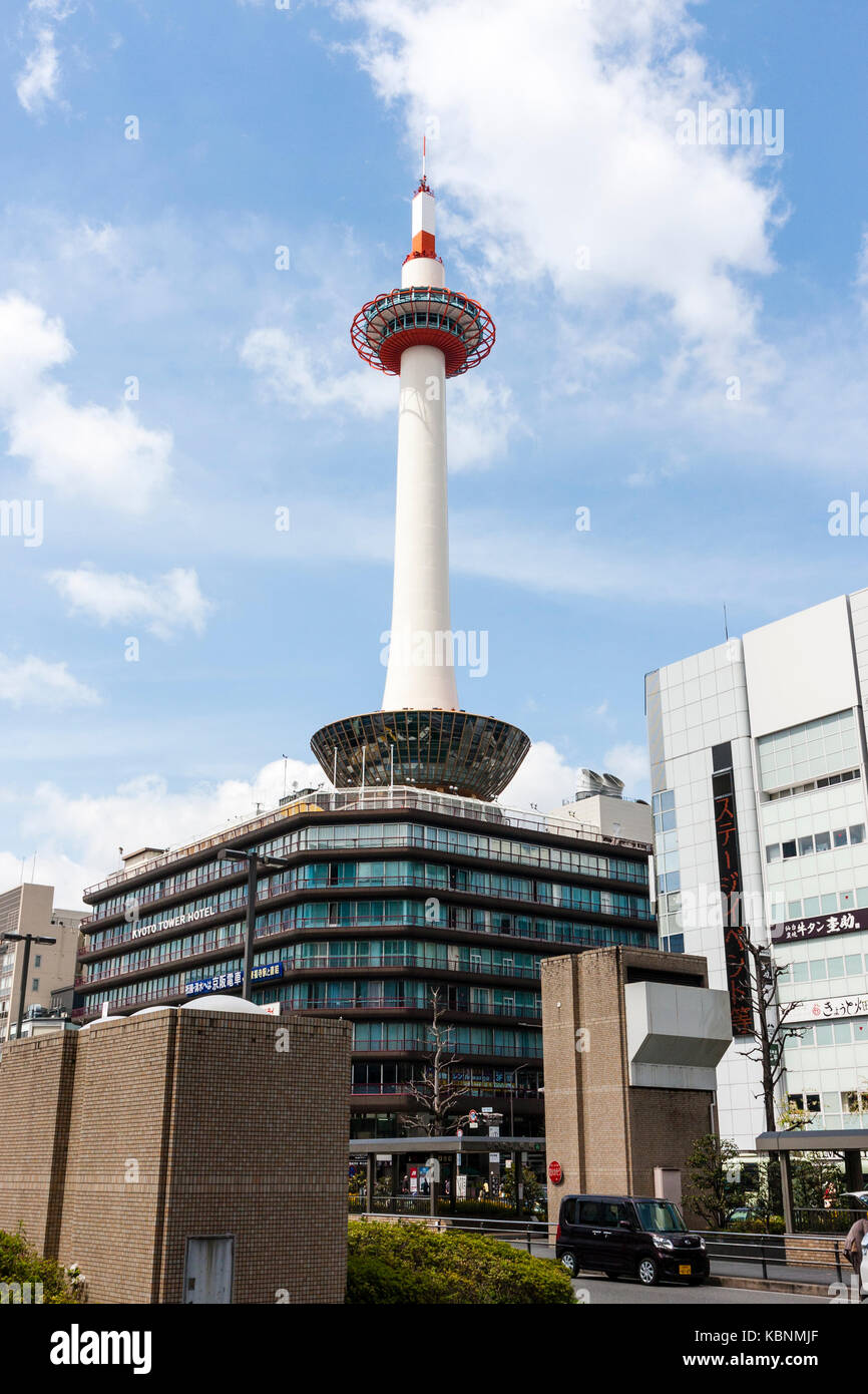 Japan, Kyoto. Iconic Kyoto tower and the tower Hotel seen from street ...