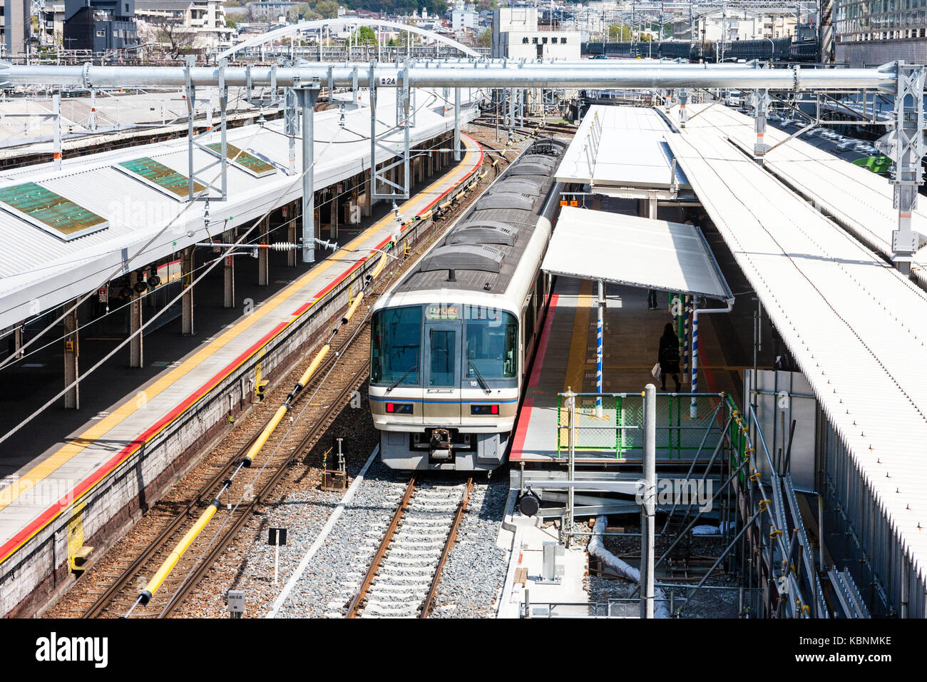 Japan, Kyoto station. Overhead view of train at platform Stock Photo ...