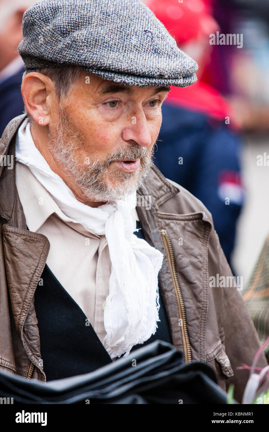 England, Chatham. Portrait, middle-aged man with stubble on face and ...