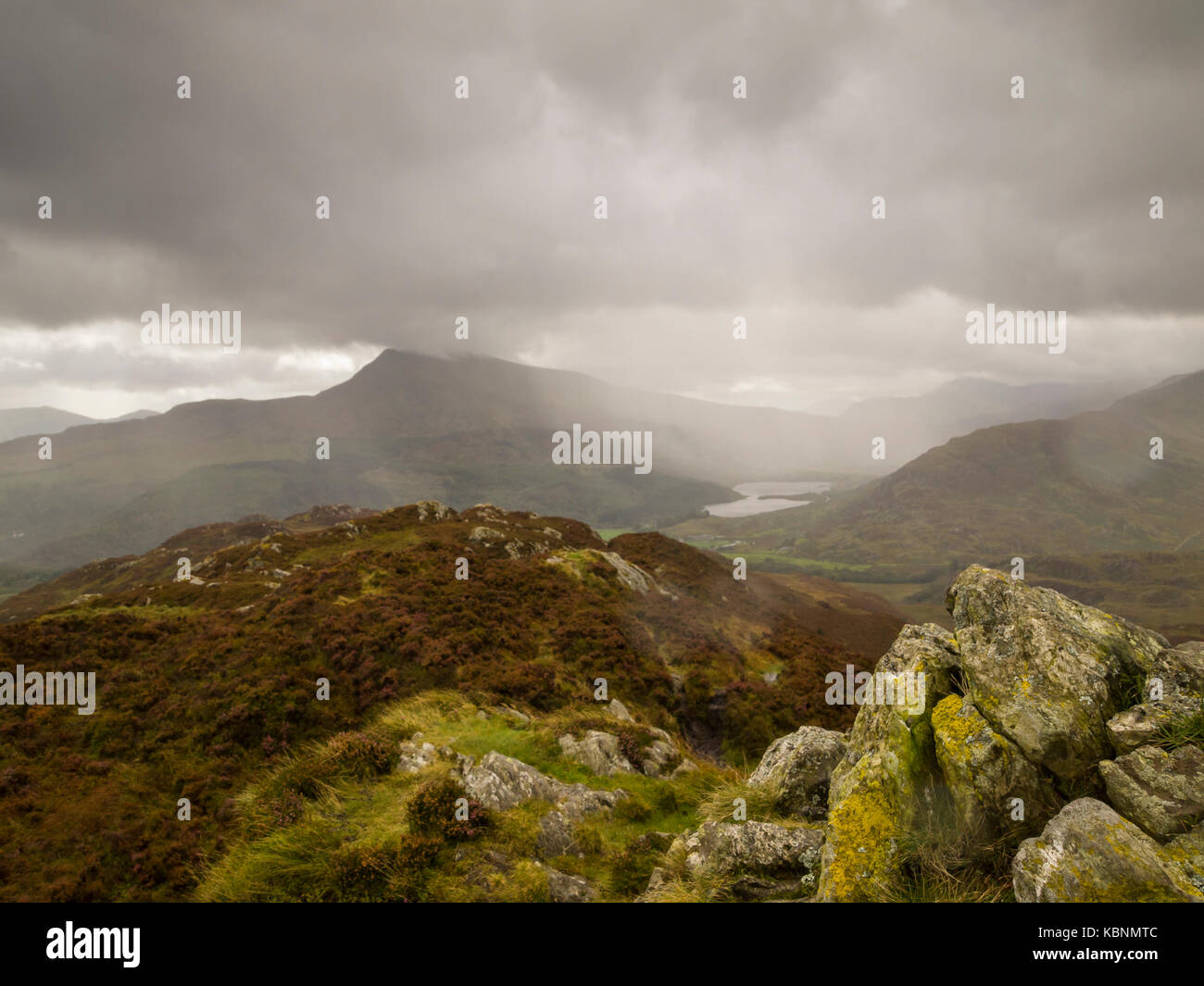 Snowdonia National Park dark weather over valley lake Stock Photo - Alamy