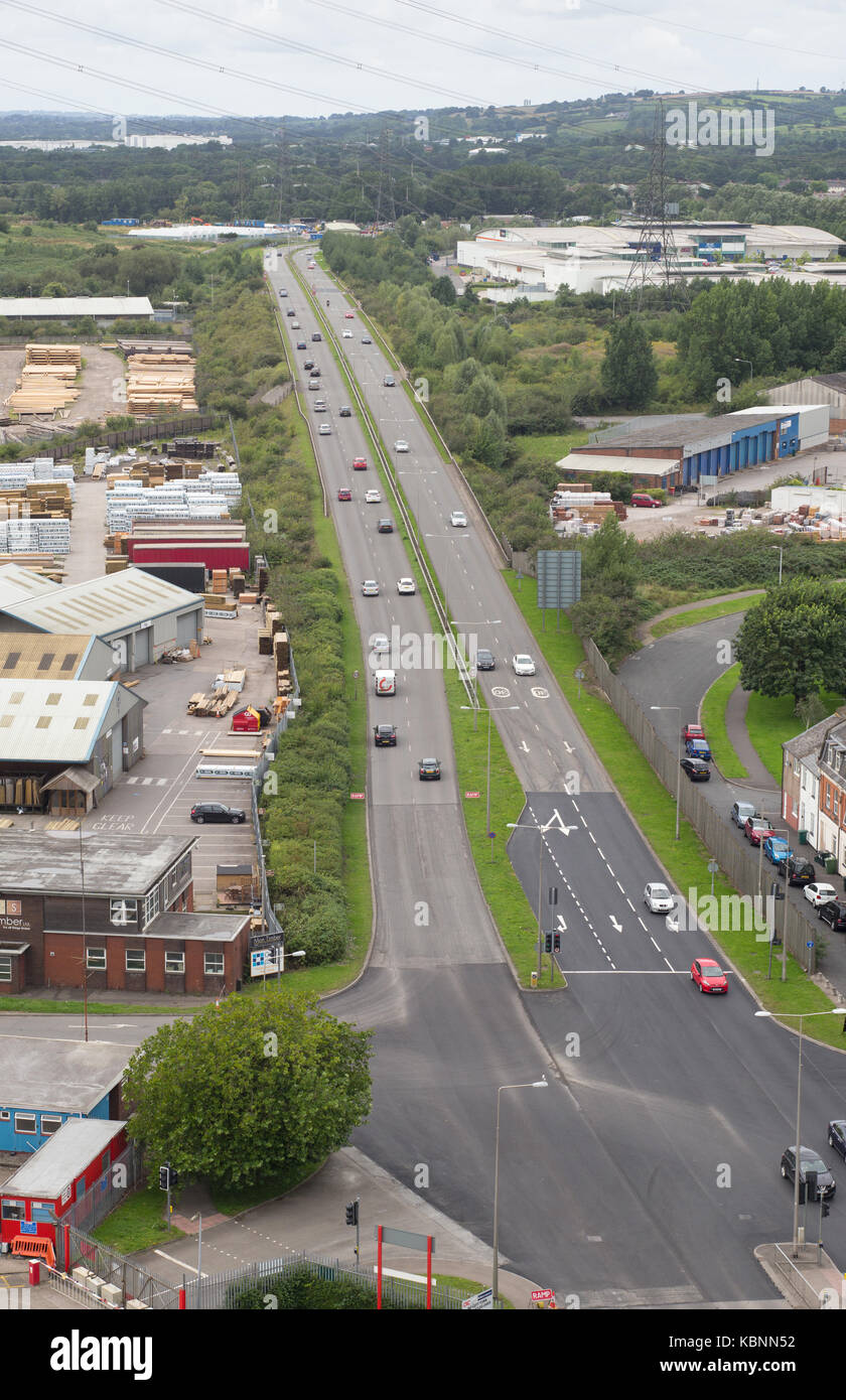 View of A48 dual carriageway from western end of pedestrian walkway of ...