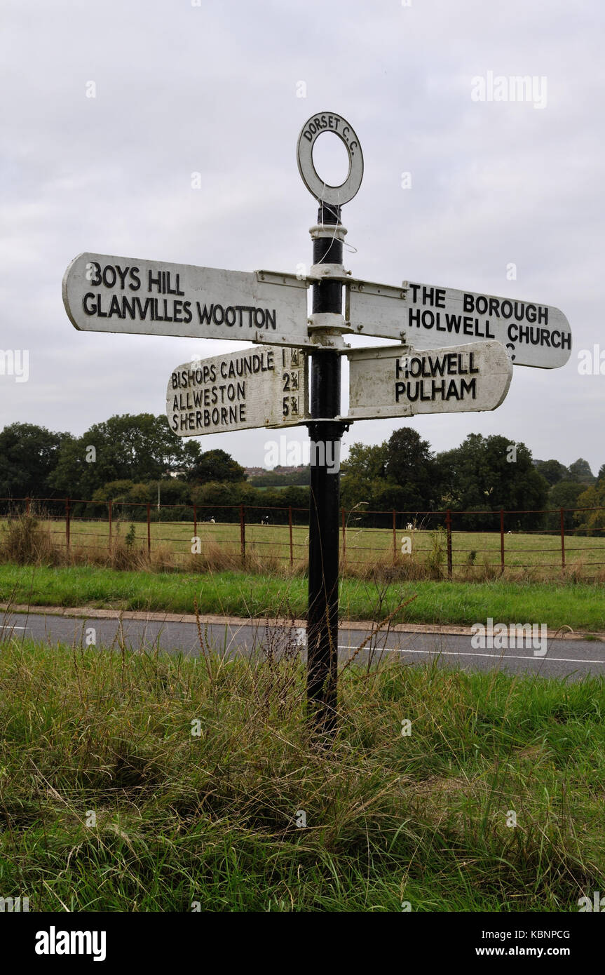 Traditional finger post direction sign at Holwell, near Sherborne ...
