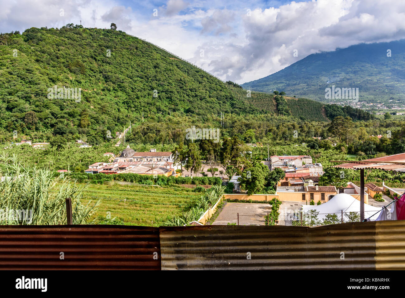 San Cristobal el Bajo, Guatemala - July 10, 2017: View of Agua volcano ...