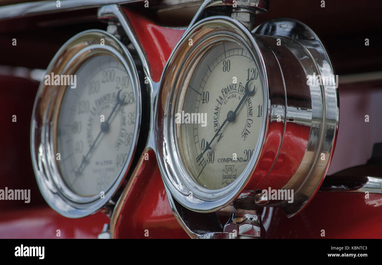 Antique American LaFrance 75 Fire Engine Pressure Gauge Set in Close-up ...