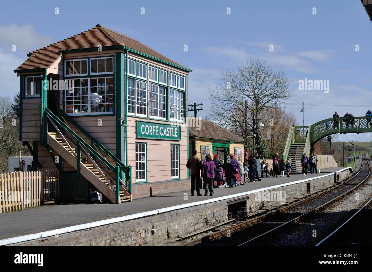 The signal box and down platform at Corfe Castle station on the Swanage ...
