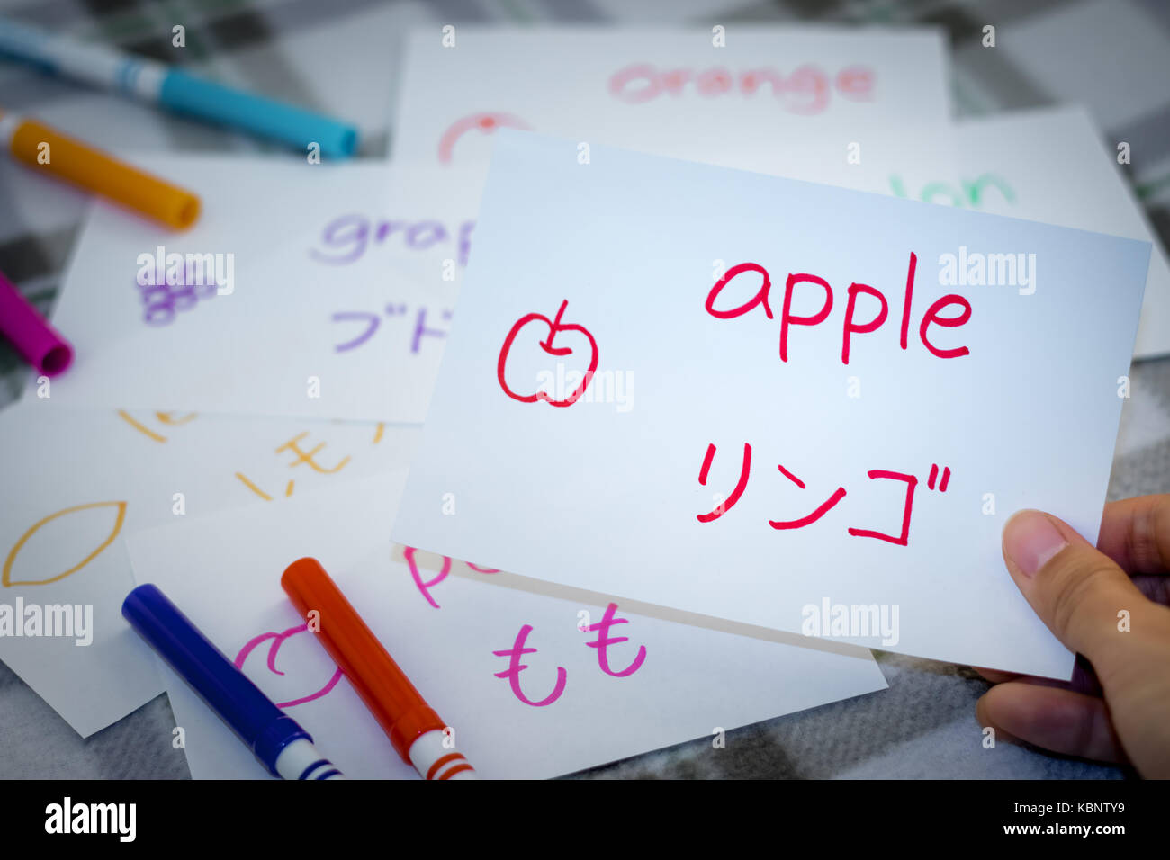 Japanese; Learning New Language with Fruits Name Flash Cards Stock ...