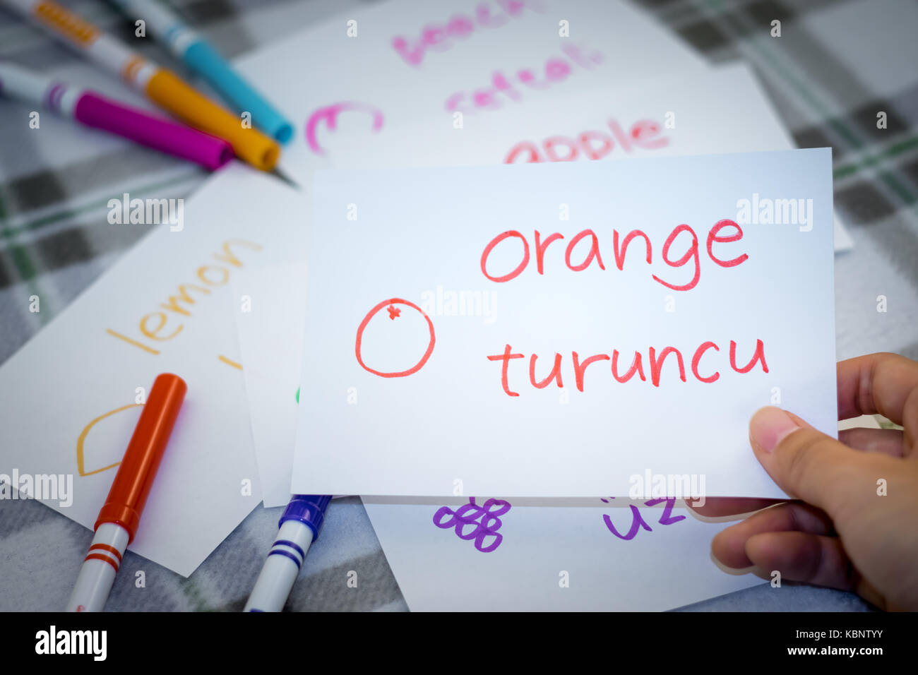 Turkish; Learning New Language with Fruits Name Flash Cards Stock Photo ...