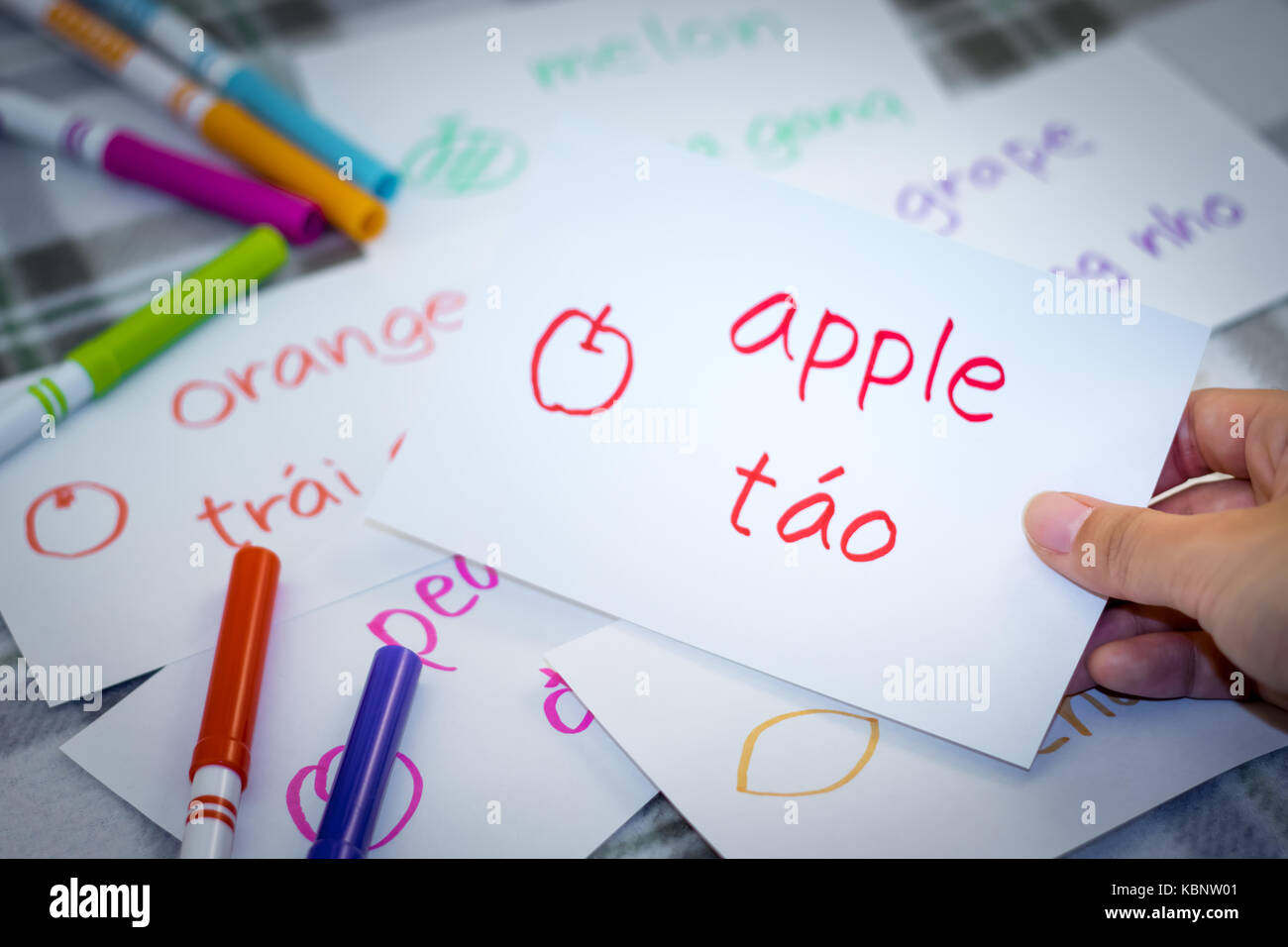 Vietnamese; Learning New Language with Fruits Name Flash Cards Stock ...