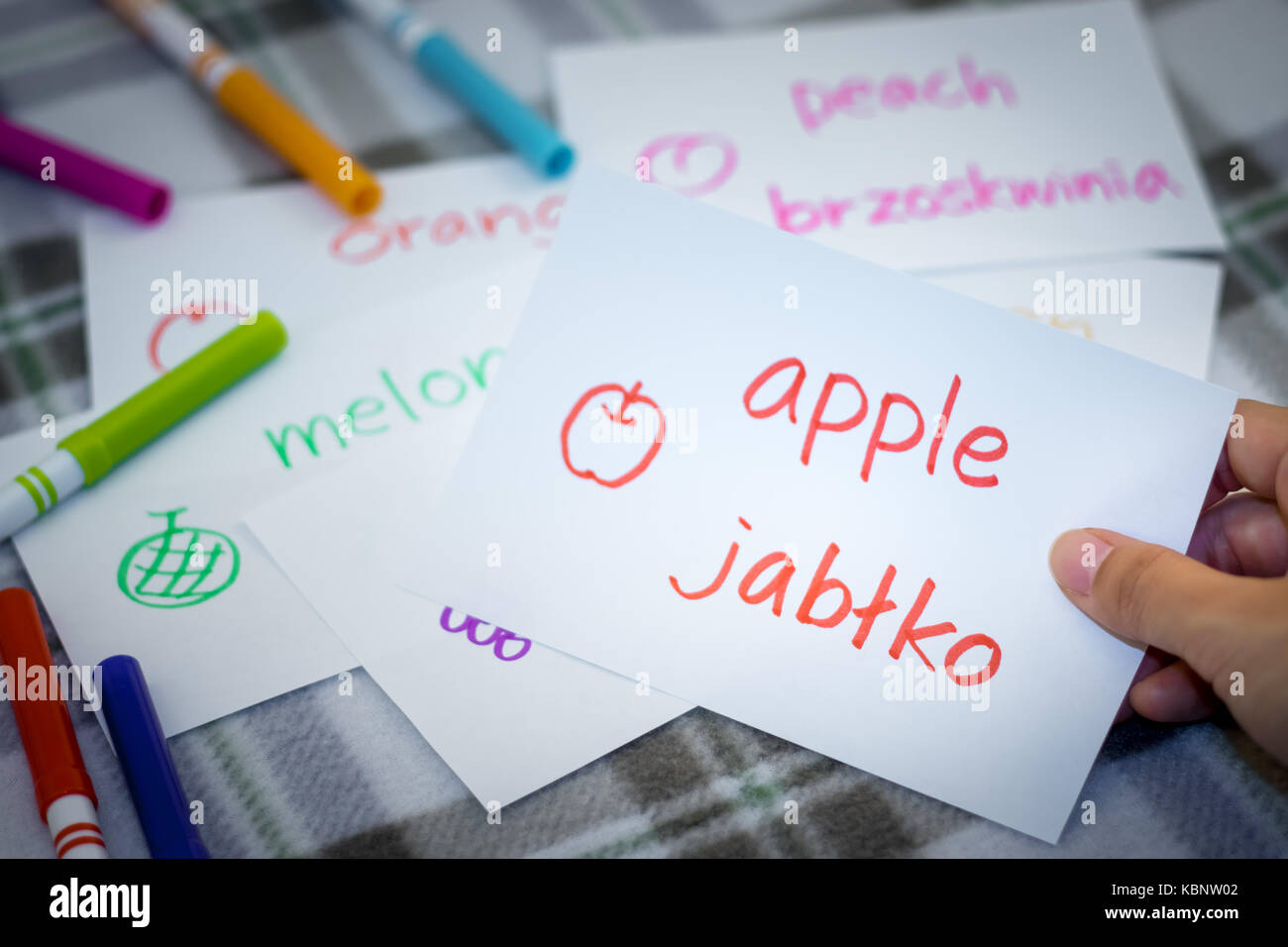 Polish; Learning New Language with Fruits Name Flash Cards Stock Photo ...