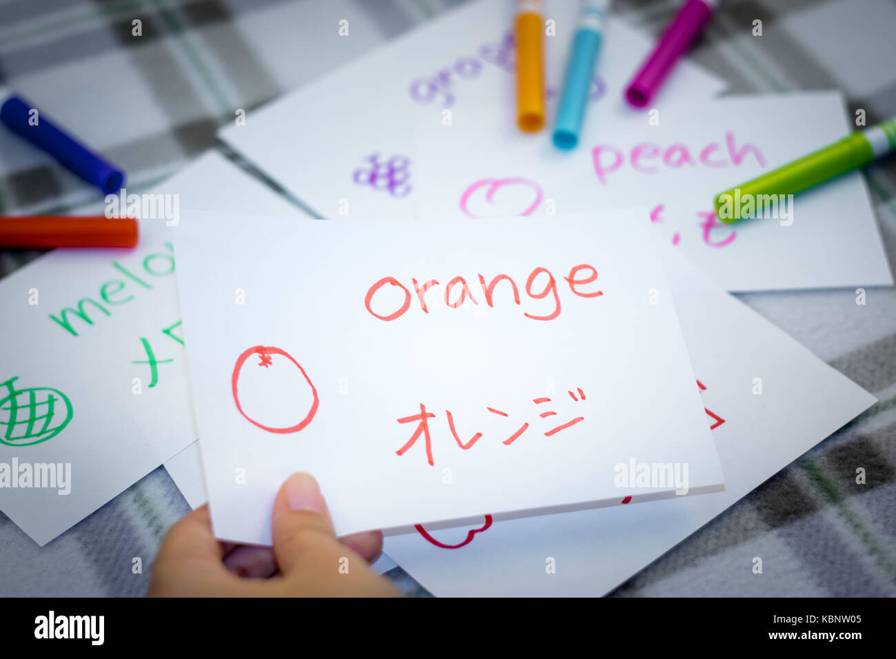 Japanese; Learning New Language with Fruits Name Flash Cards Stock ...
