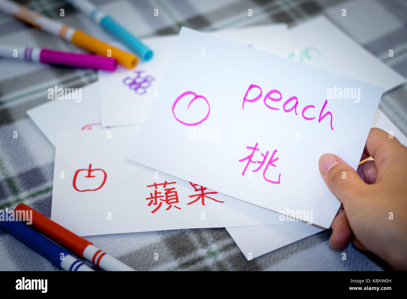 Mandarin; Learning New Language with Fruits Name Flash Cards Stock ...