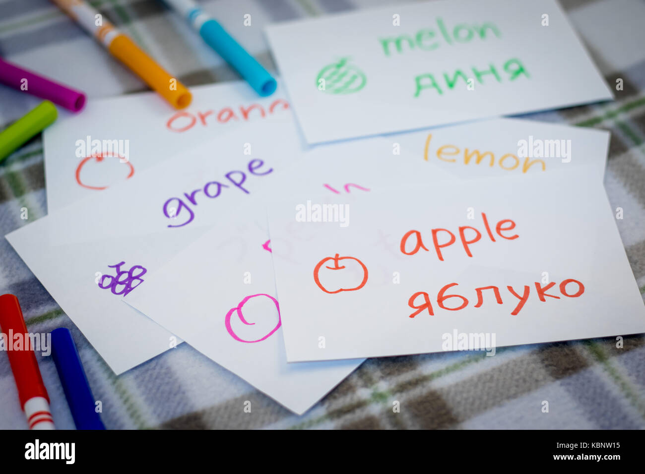 Ukrainian; Learning New Language with Fruits Name Flash Cards Stock ...