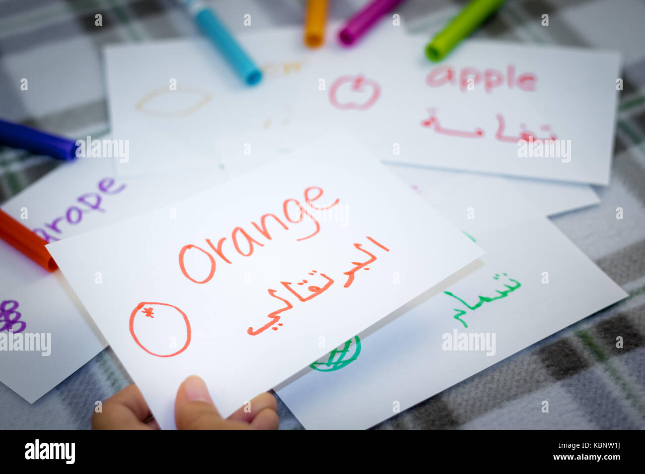 Arabic; Learning New Language with Fruits Name Flash Cards Stock Photo ...
