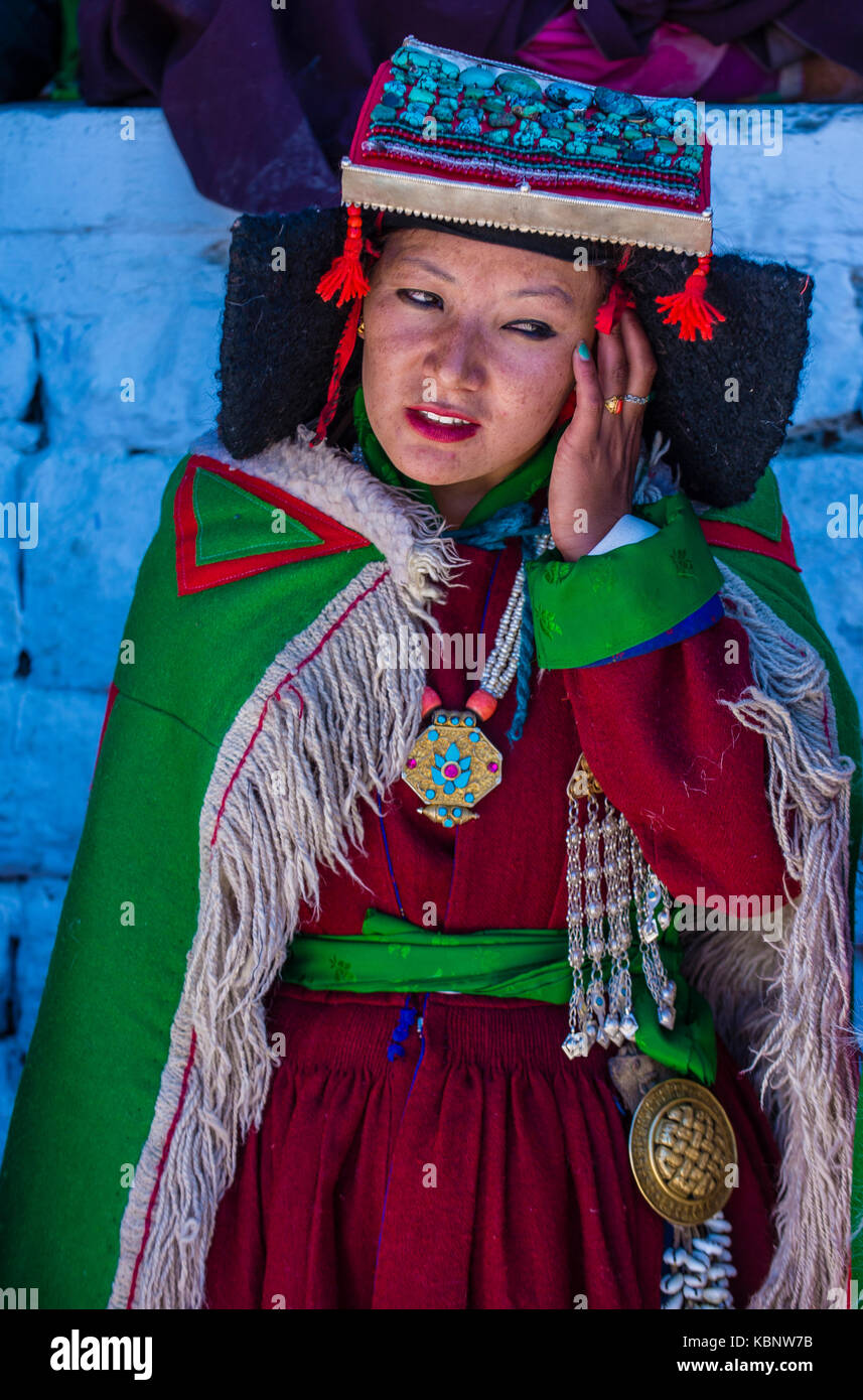 LEH, INDIA - SEPTEMBER 20, 2017: Unidentified Ladakhi woman with ...