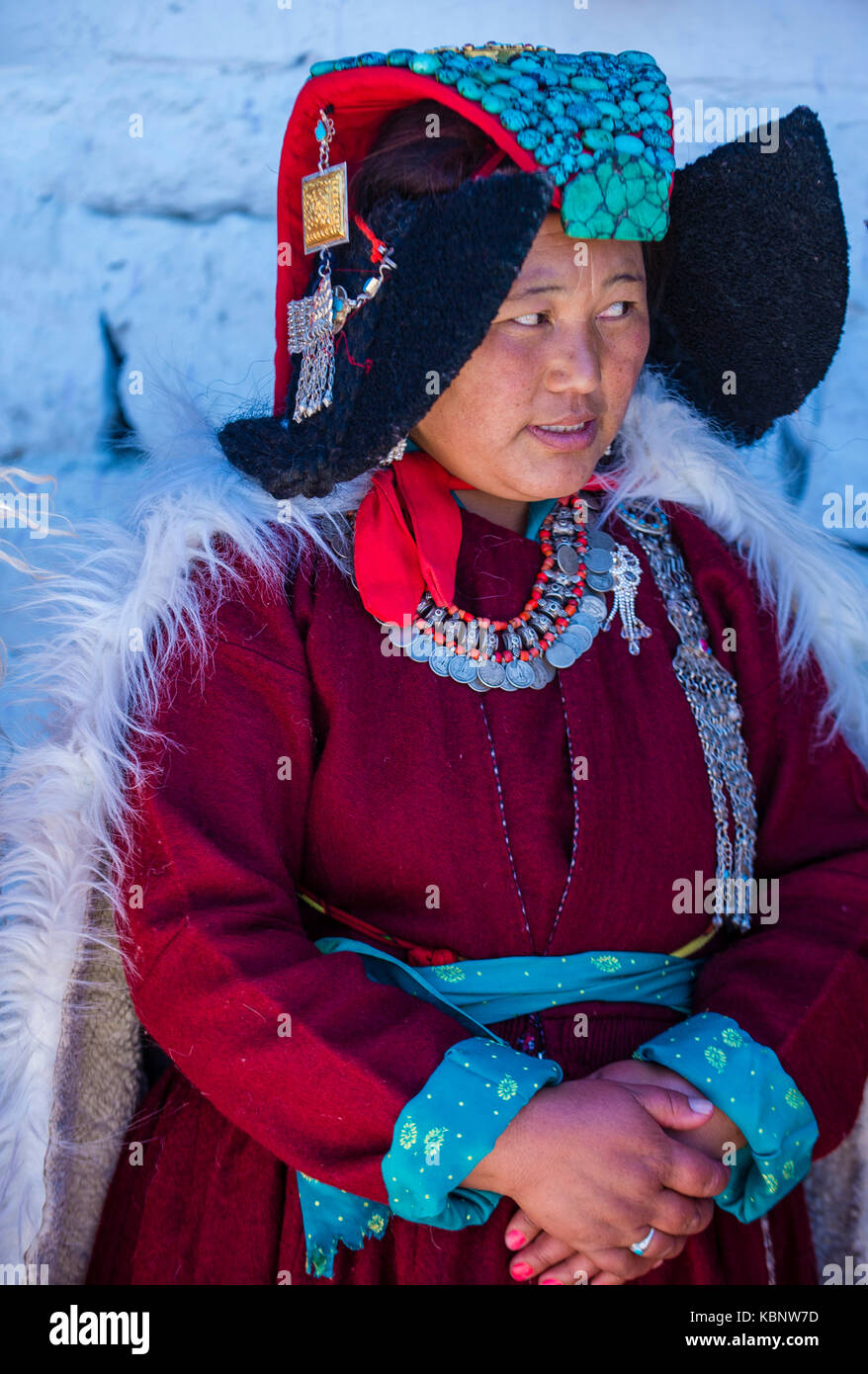 LEH, INDIA - SEPTEMBER 20, 2017: Unidentified Ladakhi woman with ...