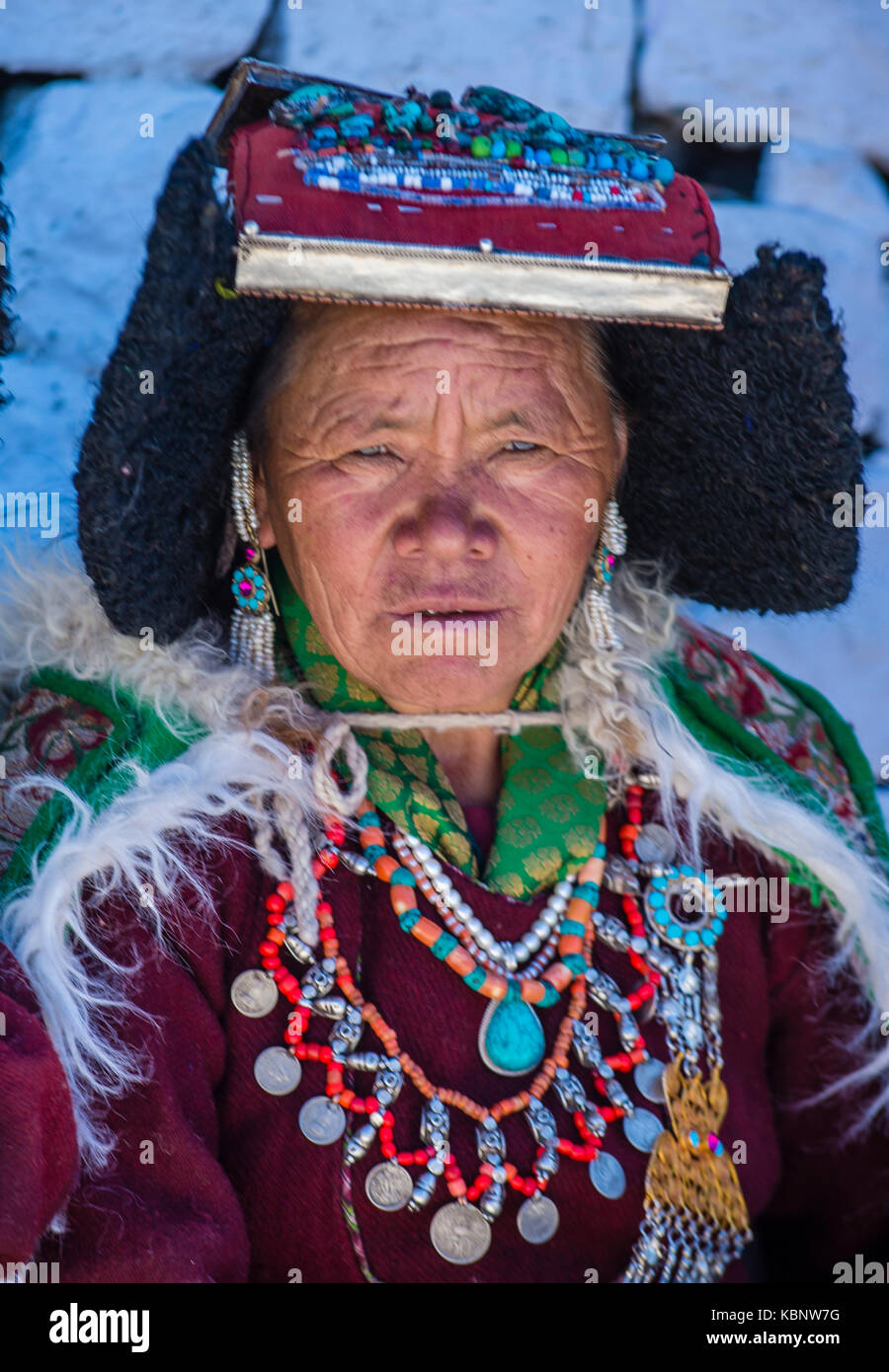 LEH, INDIA - SEPTEMBER 20, 2017: Unidentified Ladakhi woman with ...