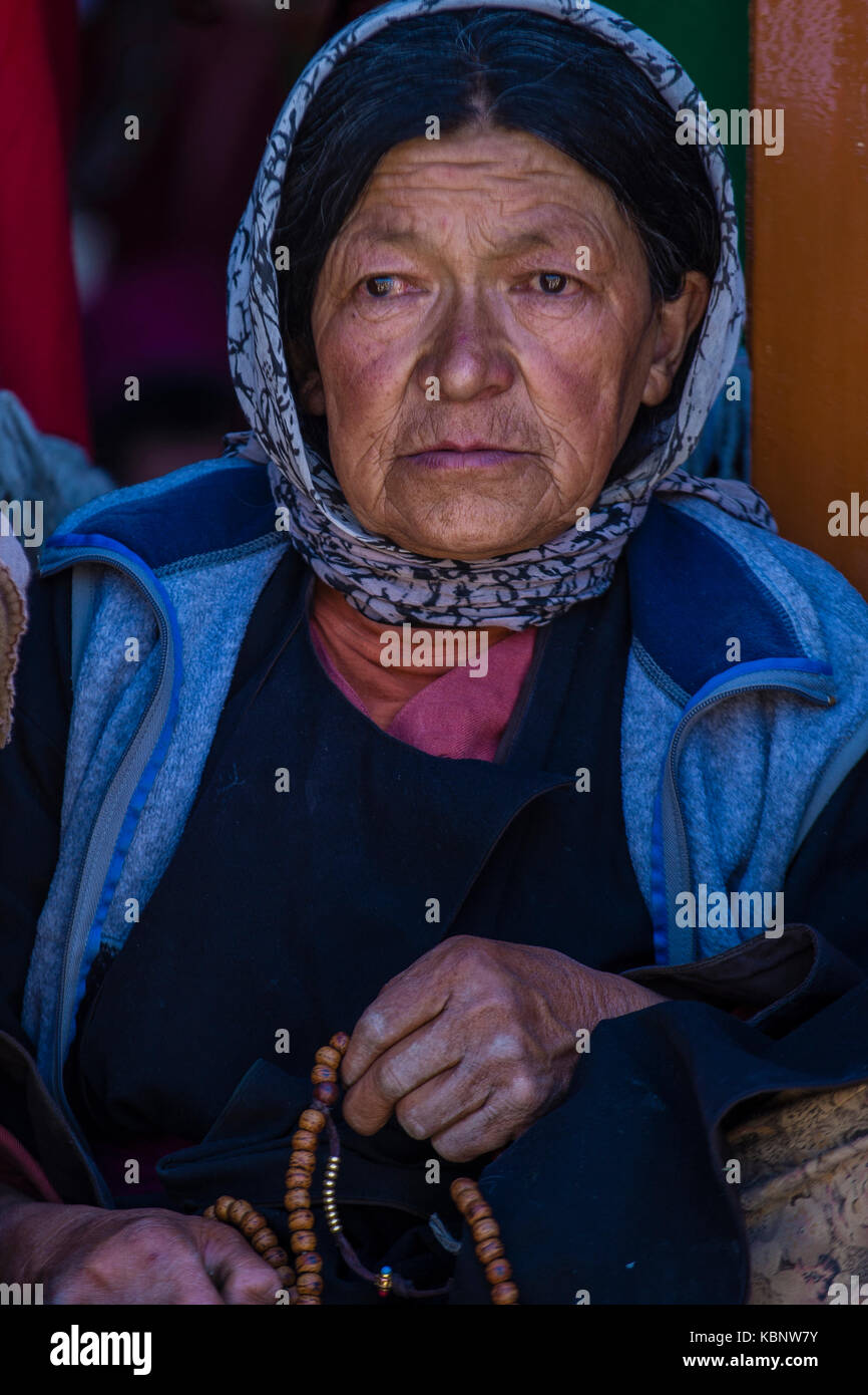 LEH, INDIA - SEPTEMBER 20, 2017: Portraite of Ladakhi woman during the ...