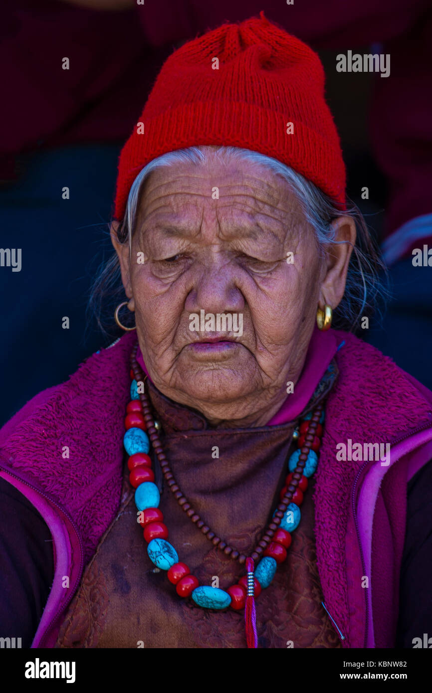 LEH, INDIA - SEPTEMBER 20, 2017: Portraite of Ladakhi woman during the ...