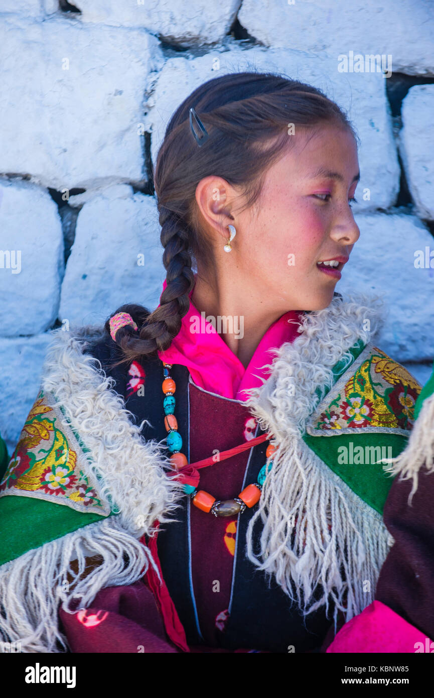 LEH, INDIA - SEPTEMBER 20, 2017: Unidentified Ladakhi girl with ...