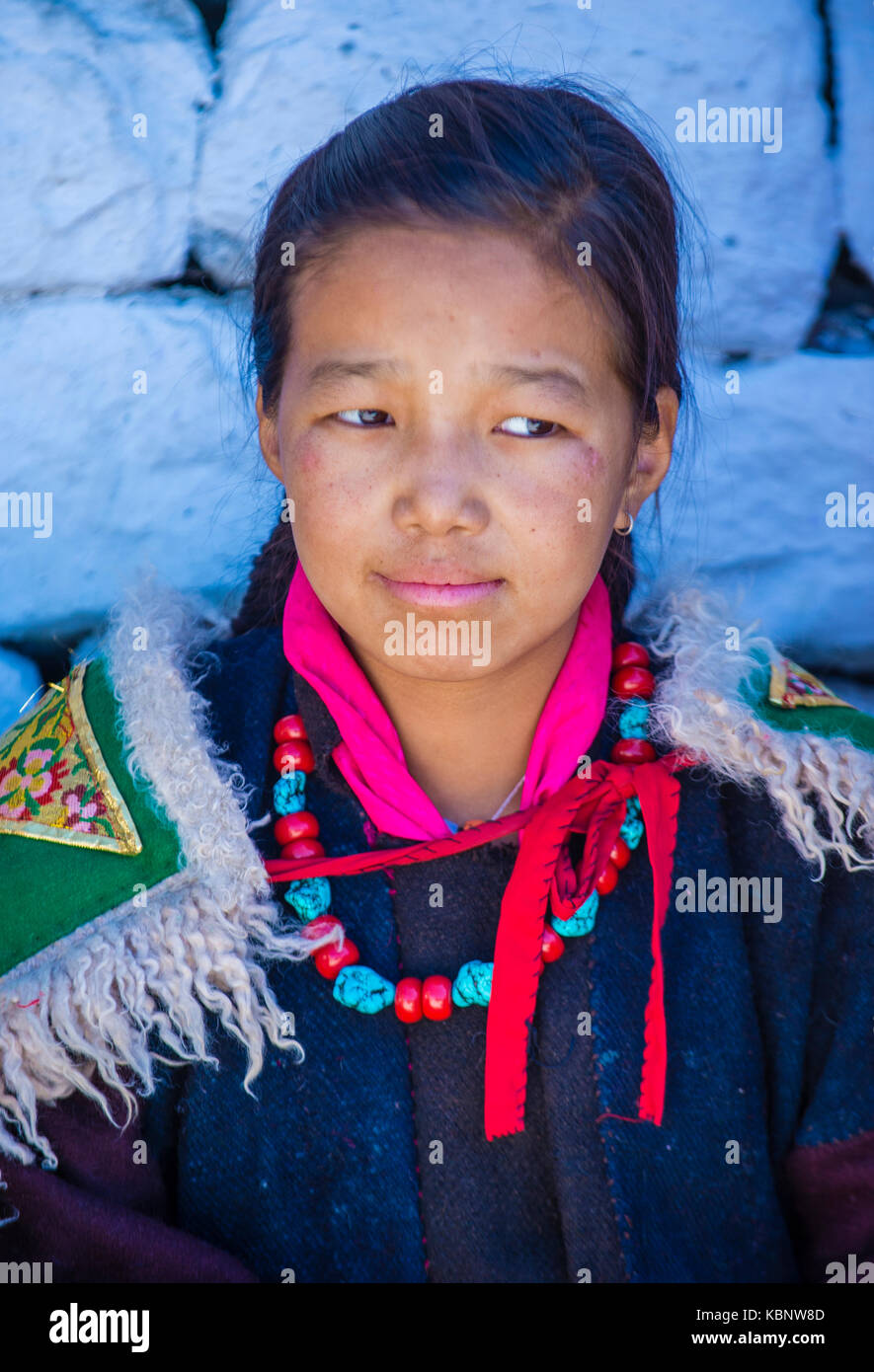LEH, INDIA - SEPTEMBER 20, 2017: Unidentified Ladakhi girl with ...