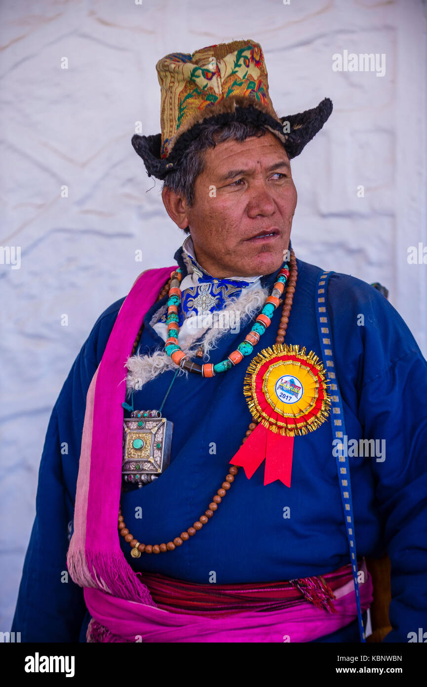 LEH, INDIA - SEPTEMBER 20, 2017: Unidentified Ladakhi man with ...