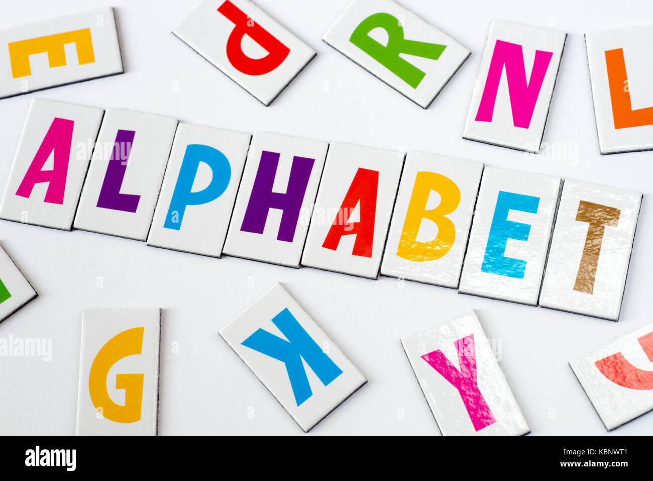 word alphabet made of colorful letters on white background Stock Photo ...