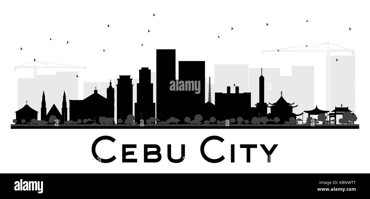 Cebu City skyline black and white silhouette. Vector illustration ...