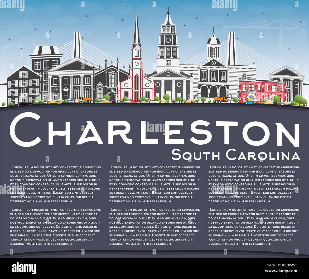 Charleston South Carolina Skyline with Gray Buildings, Blue Sky and ...