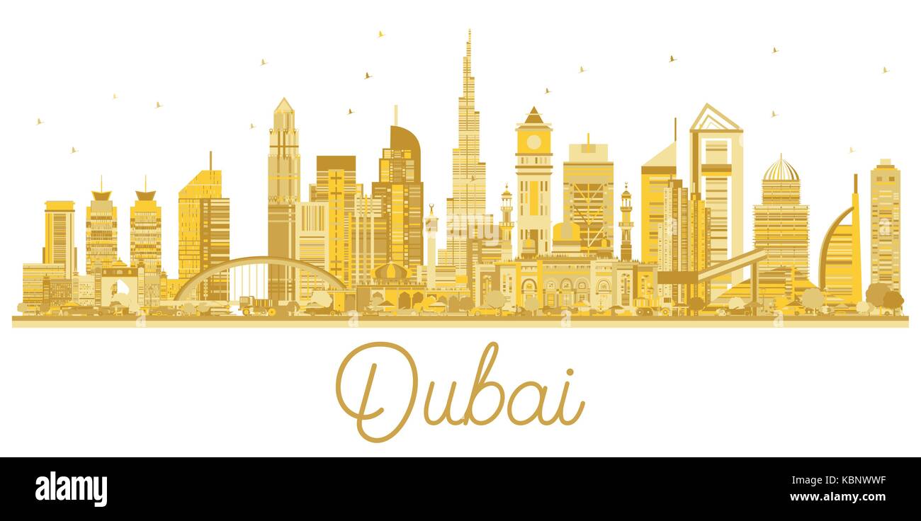 Dubai UAE City skyline golden silhouette. Simple flat concept for ...