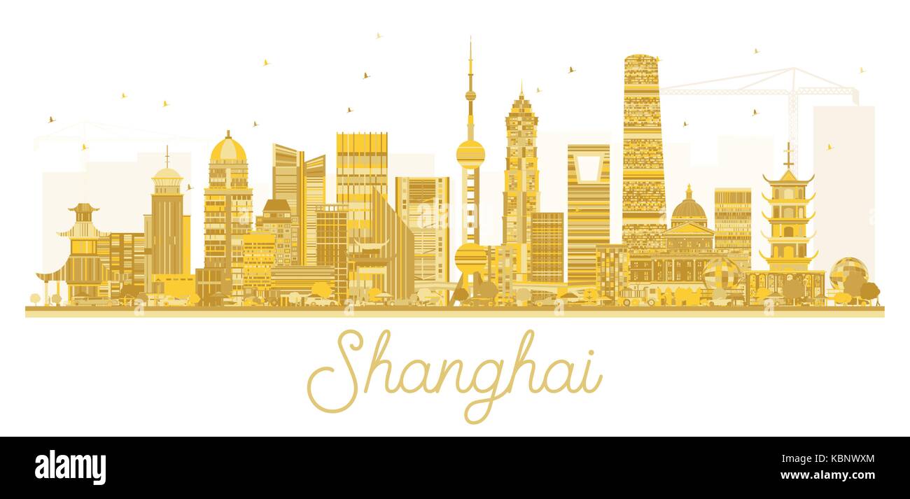 Shanghai City skyline golden silhouette. Vector illustration. Simple ...