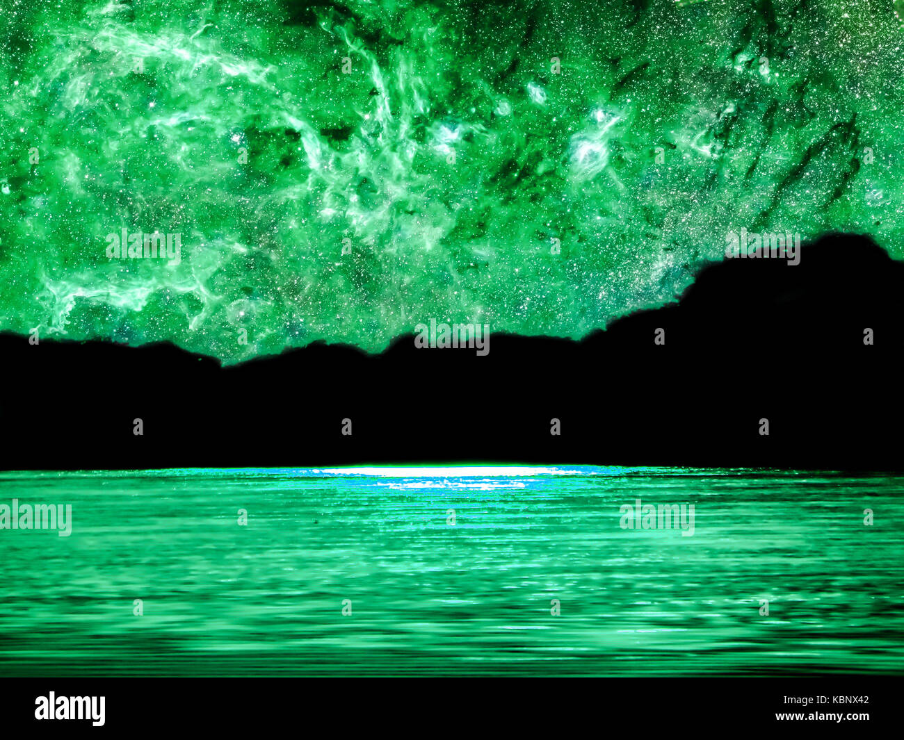green galaxy light in the night sky background, Elements of this image ...