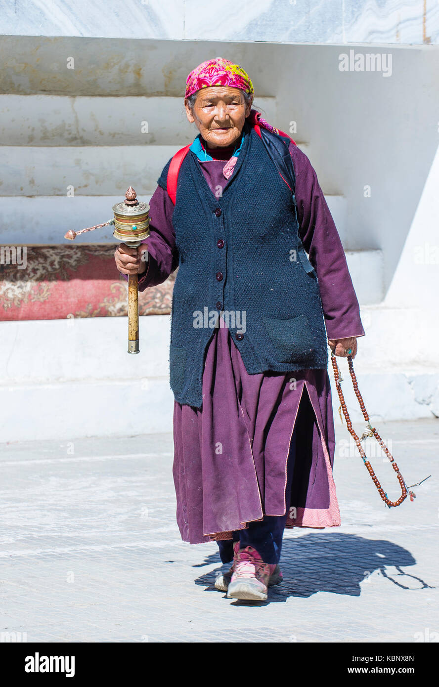 LEH, INDIA - SEPTEMBER 20, 2017: Portraite of Ladakhi woman during the ...
