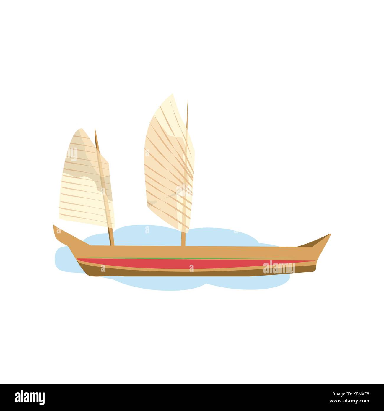 Vector illustration Junk boat, Halong Bay, Vietnam junk. Old, retro ...