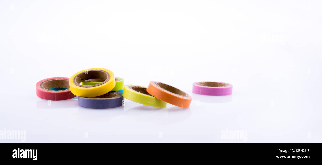 colorful insulating adhesive tapes on white background Stock Photo - Alamy