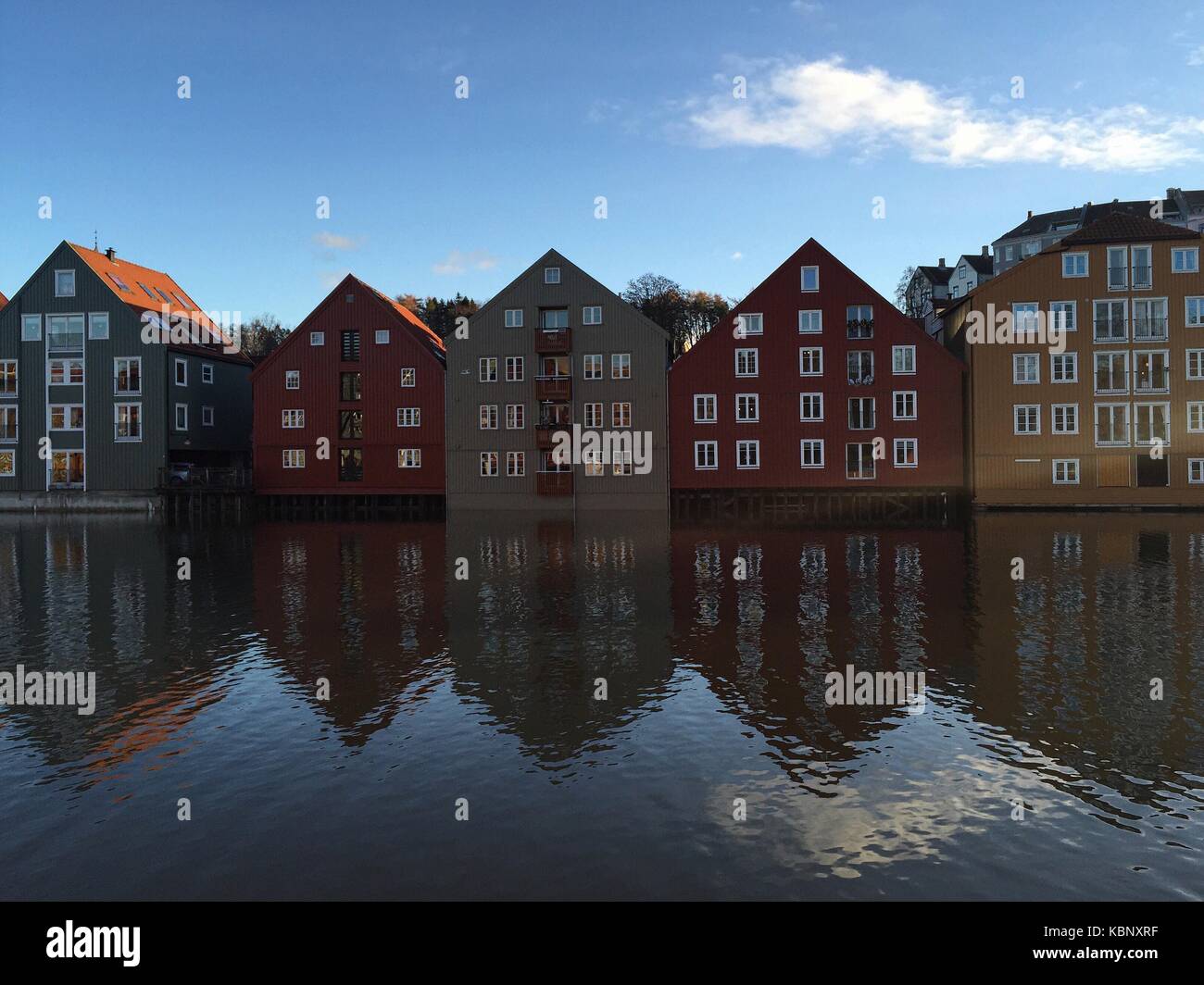 Colorful wooden traditional Norwegian houses City of Trondheim Stock ...