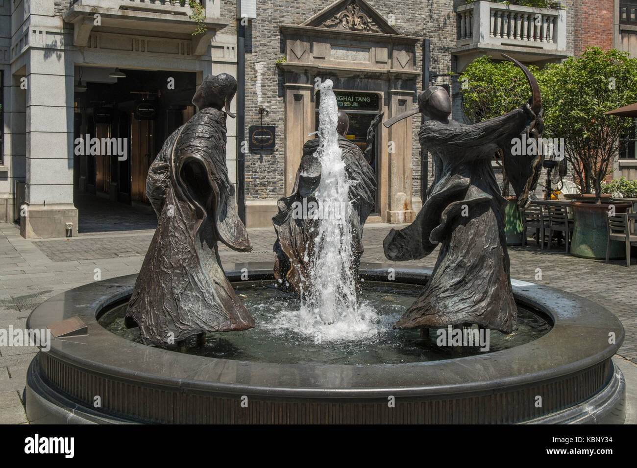 Fountain Statues in French Concession Area, Shanghai, China Stock Photo ...