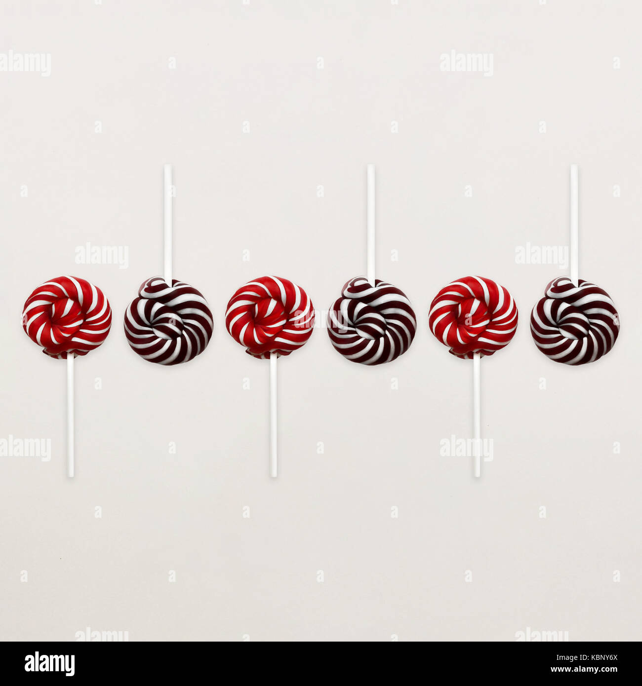 Lollipop Flat lay Minimal concept Six colored Lollipops are lying in a ...