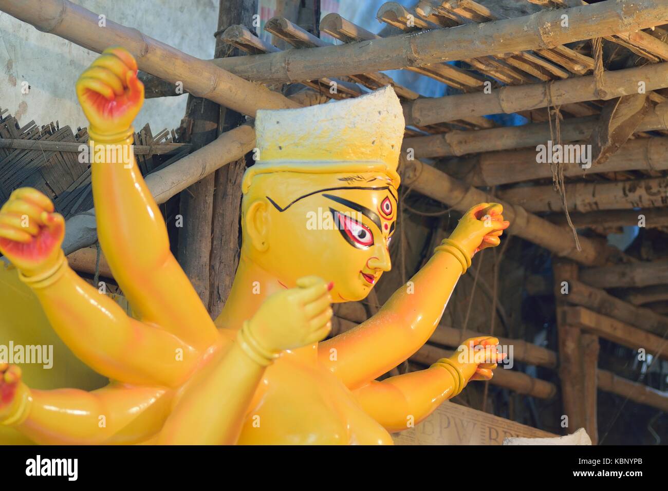 Clay idol of Goddess Durga under preparation for Durga Puja festival in ...